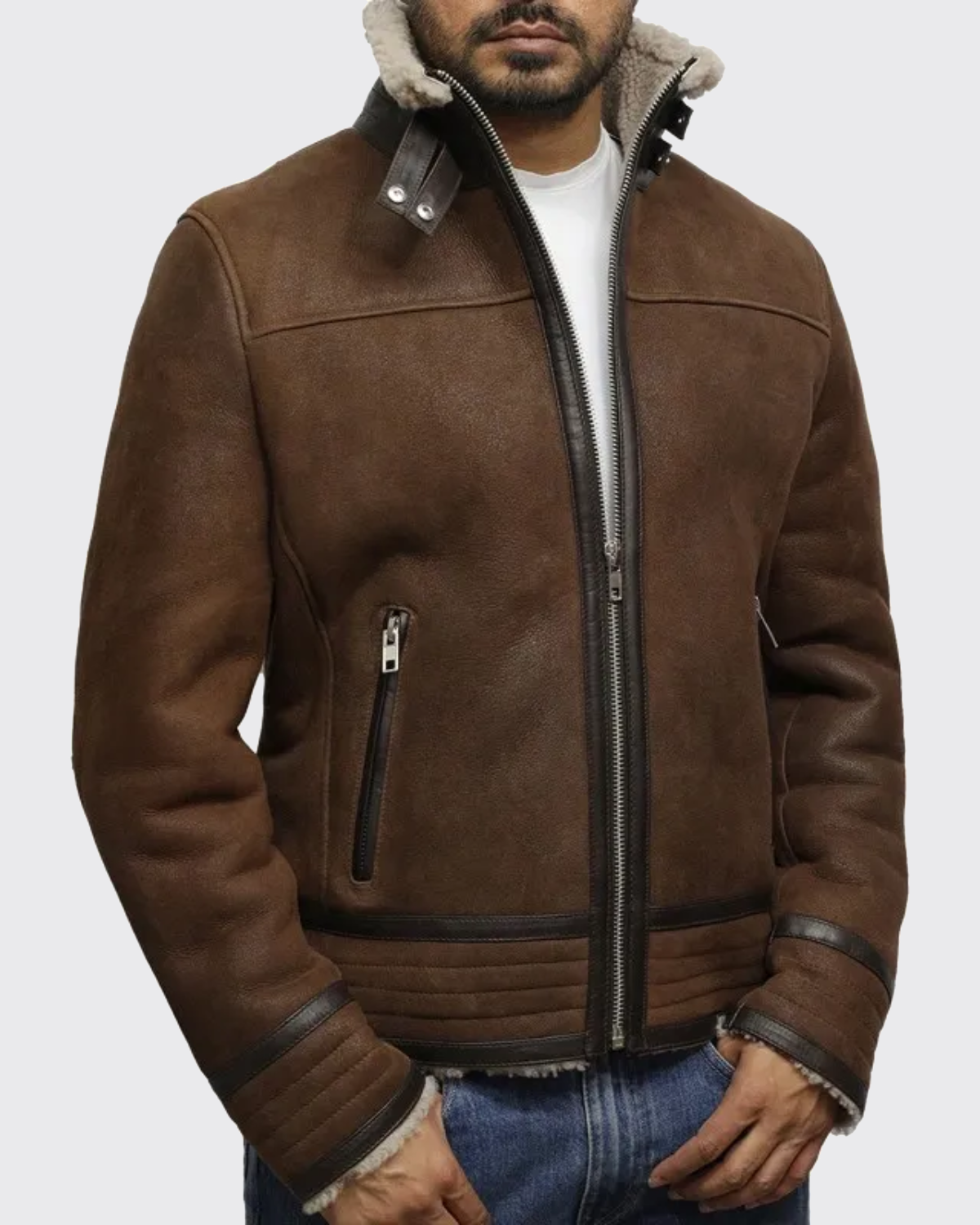 Men's Brown Genuine Sheepskin Shearling Vintage Jacket