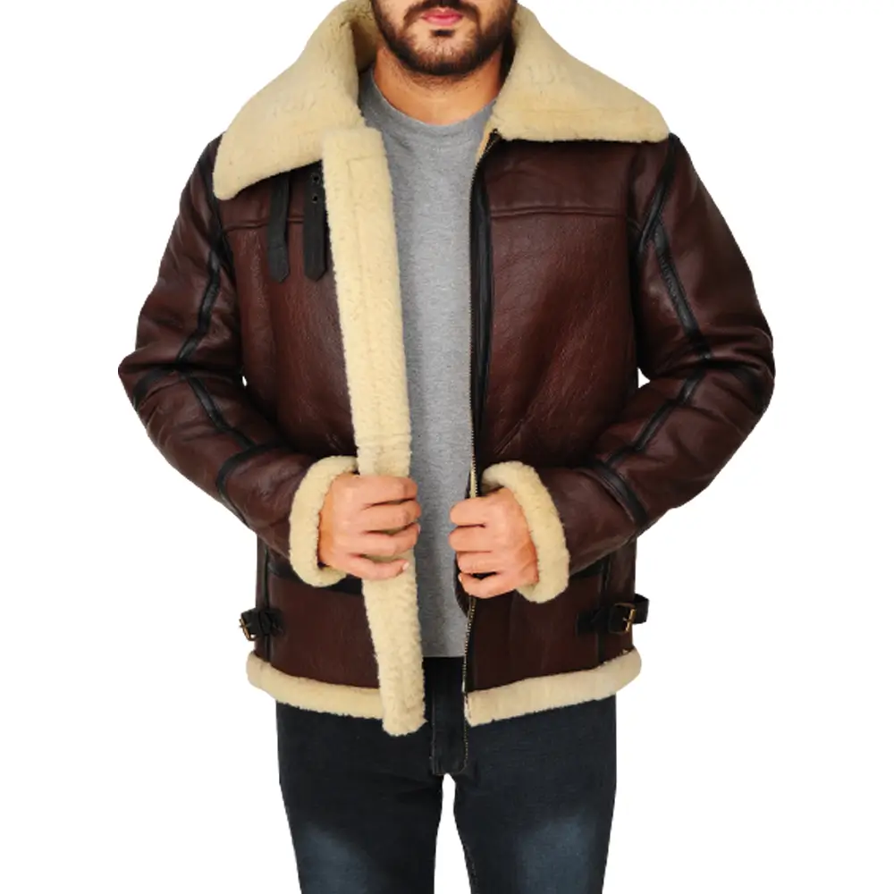 WWII B3 Bomber Shearling Brown Sheepskin Leather Jacket