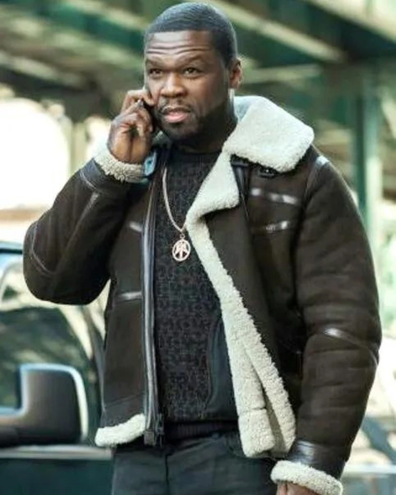 50 Cent Aviator Shearling Jacket | Celebrity Shearling Jacket