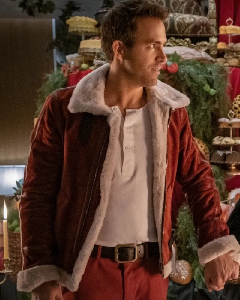 Ryan Reynolds Red Aviator Shearling Jacket - Get 40% Discount