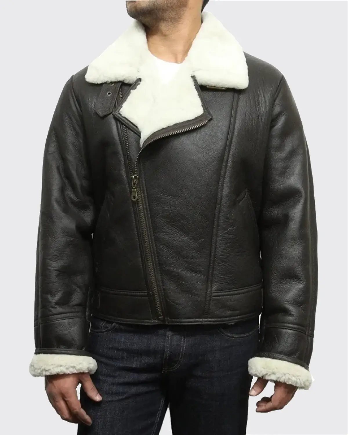 Men's Aviator Biker B3 Bomber Sheepskin Shearling Jacket