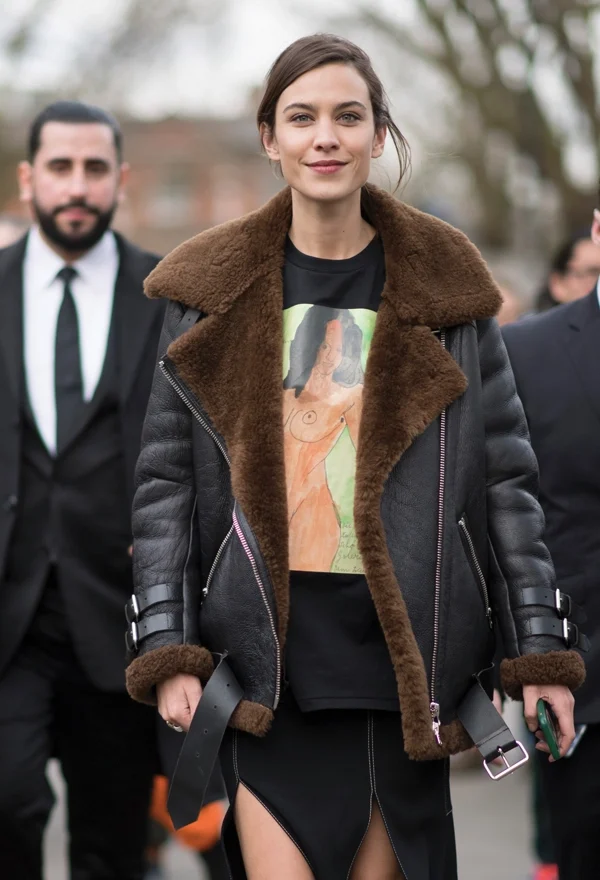 Alexa Chung winter Shearling leather jacket - Shearling Store