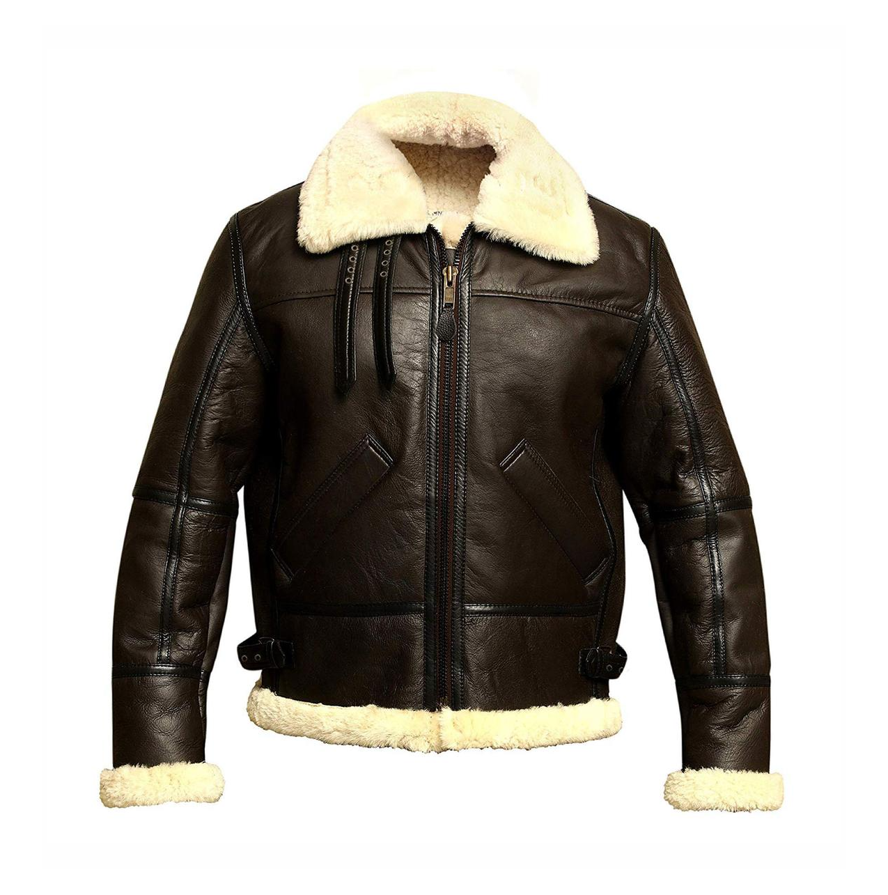 Brown B3 Aviator Jacket, Real Leather Shearling Flight Jacket