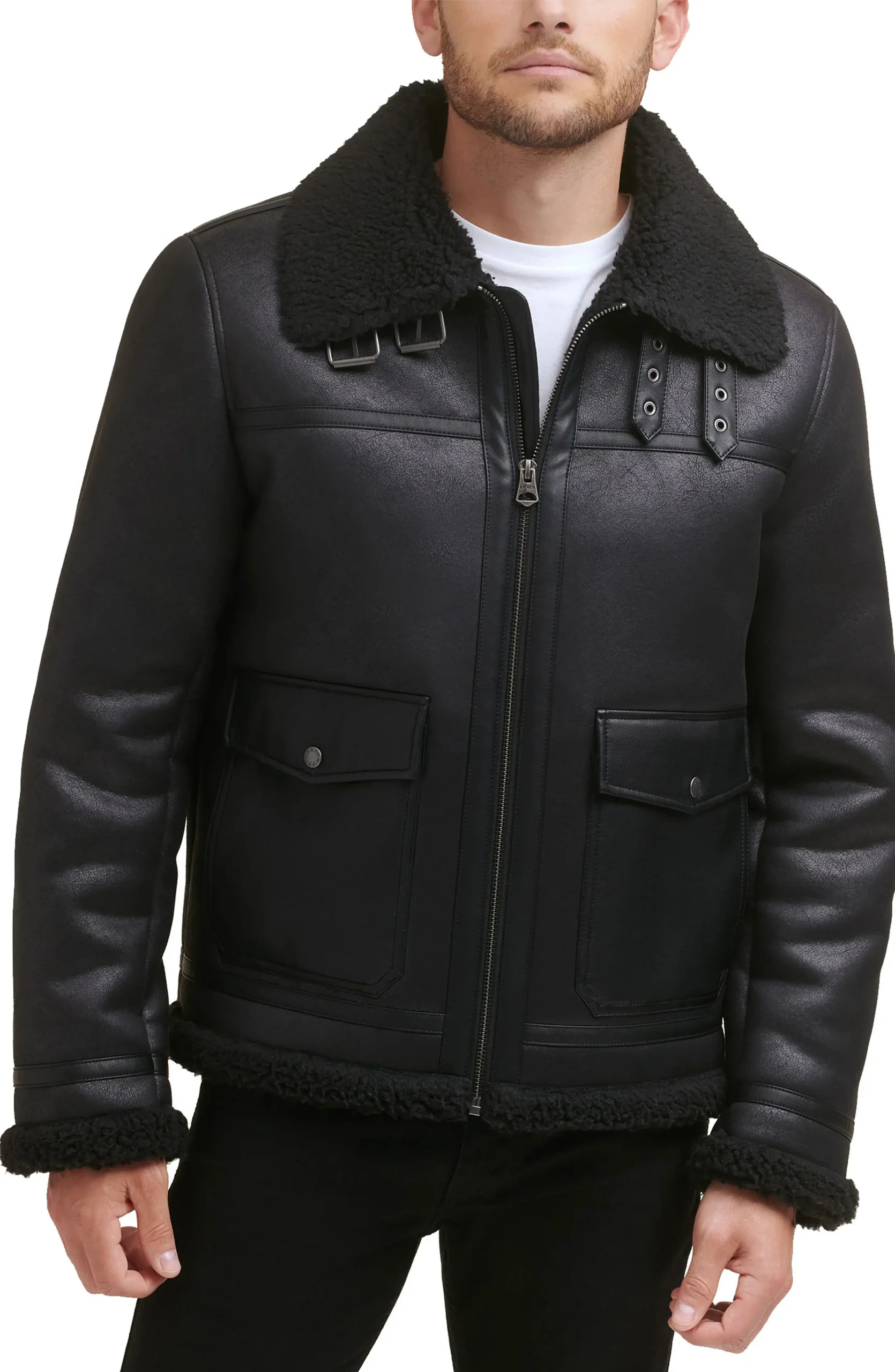 Carter Mitchell Faux Shearling Moto Leather Jacket