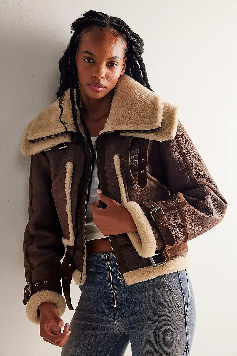 Emma Martinez Women's Aviator Brown Leather Jacket